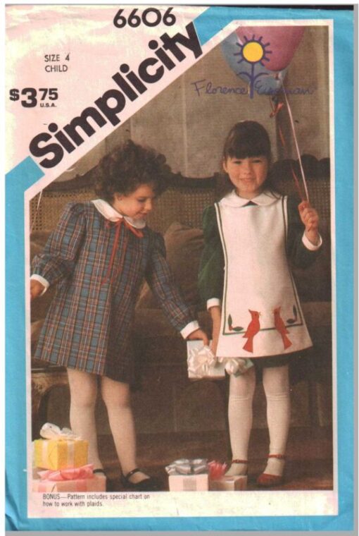 Simplicity 6606 Girls' Dress, Apron Size: 4 Used Sewing Pattern