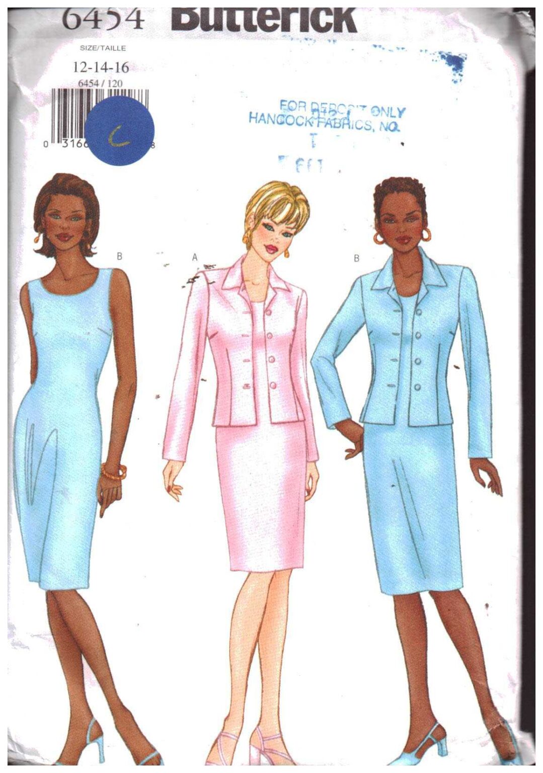 Butterick 6454 Dress, Jacket Size: 12-14-16 Used Sewing Pattern