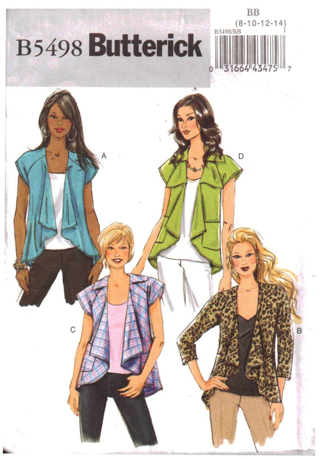 Butterick B5498 Jacket Size: BB 8-10-12-14 Uncut Sewing Pattern