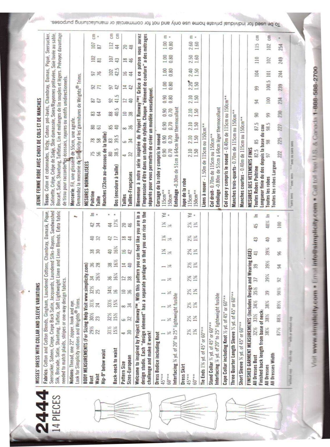 Simplicity 2444 Dress Size: D5 4-12 Uncut Sewing Pattern