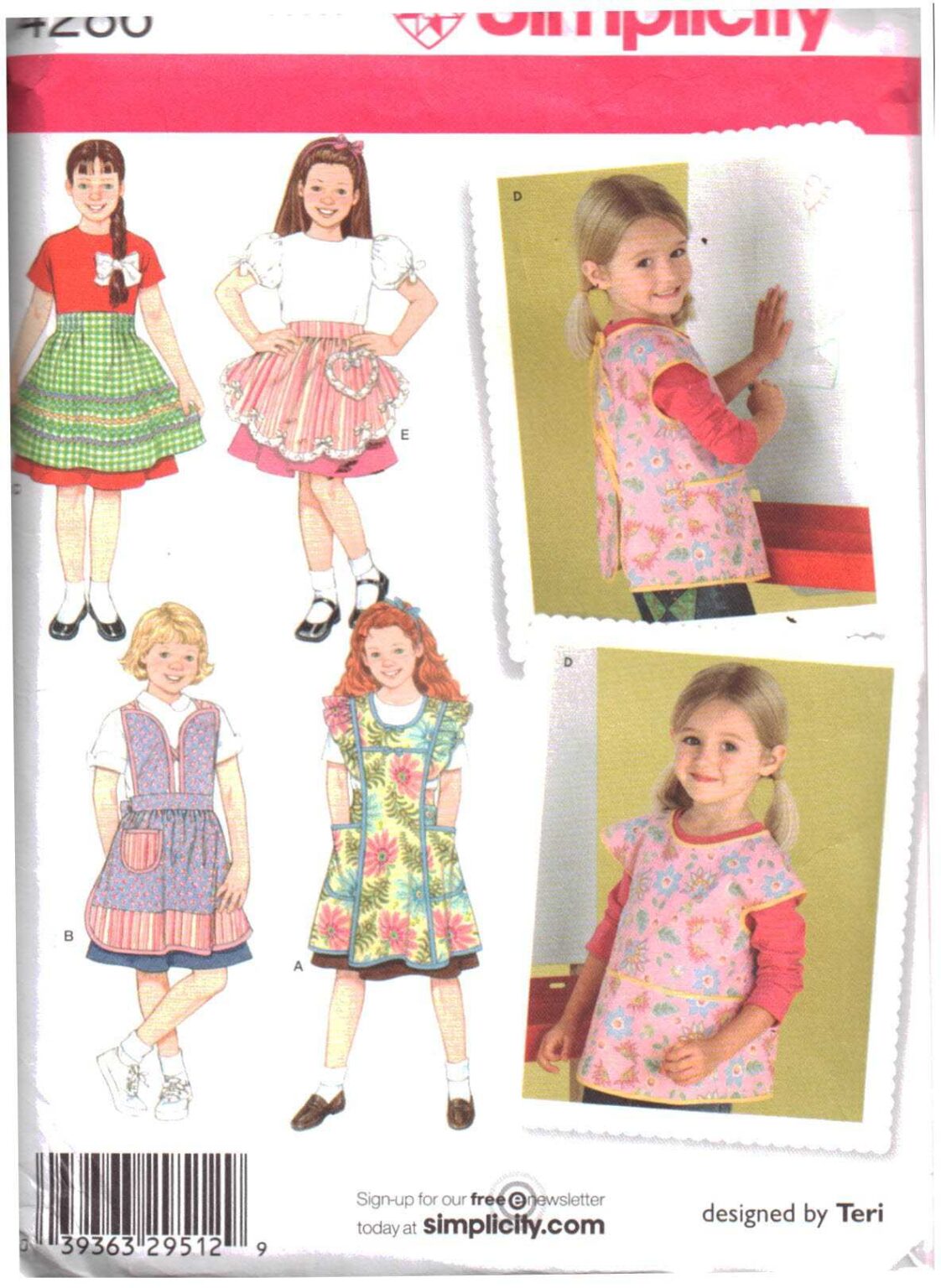 Simplicity 4286 Girls' Aprons Size: A 3-8 Used Sewing Pattern