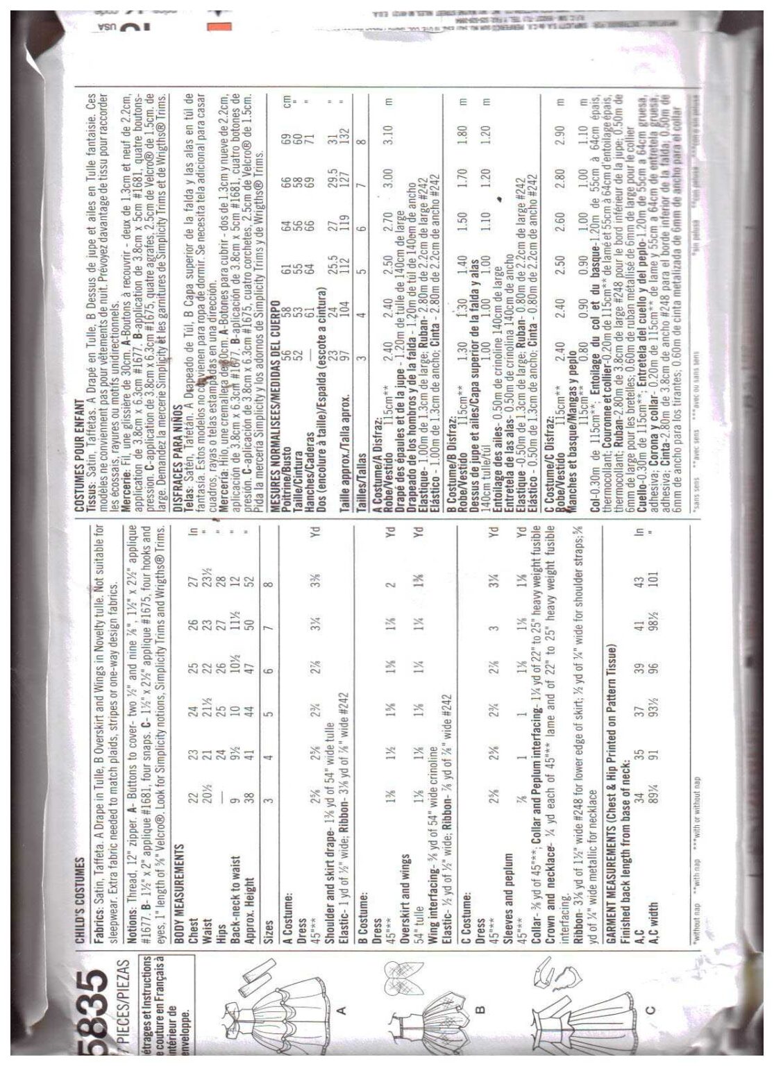 Simplicity 5835 Girl's Costume - Princess, Fariy Size: A 3-8 Used ...