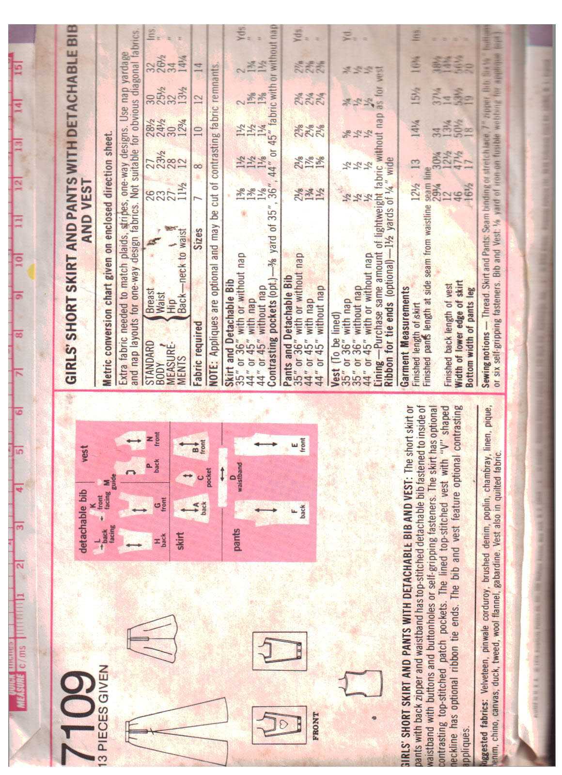 Simplicity 7109 Girl's Skirt, Pants, Vest Size: 8 Breast 27 Used Sewing ...