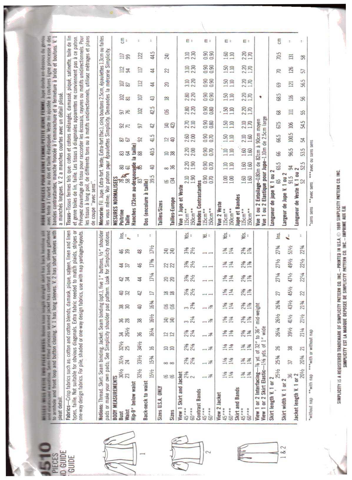 Simplicity 9510 Two-Piece Dress Size: H5 6-14 Uncut Sewing Pattern