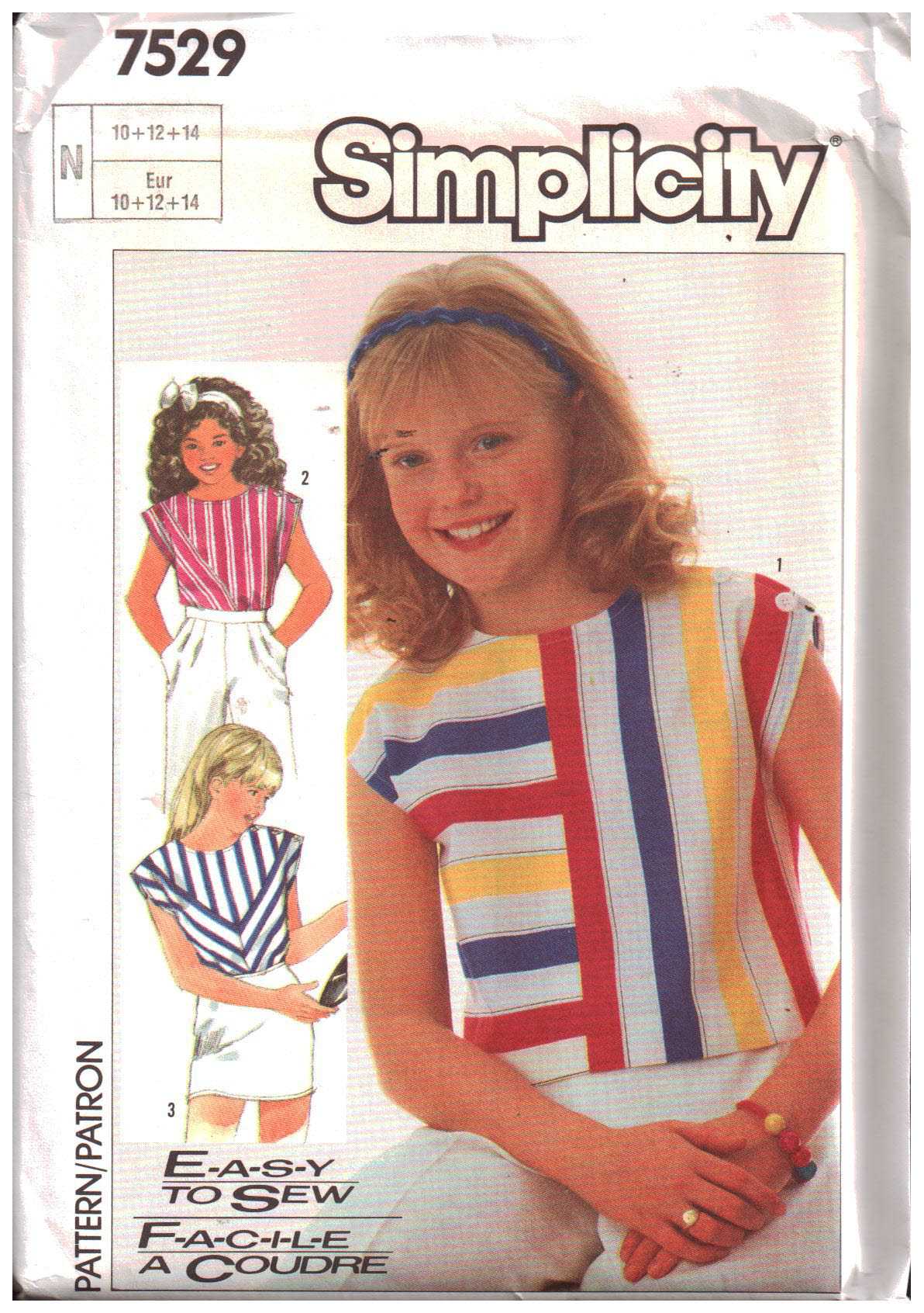 Simplicity 7529 Girl's Tops Size: N 10-12-14 Uncut Sewing Pattern