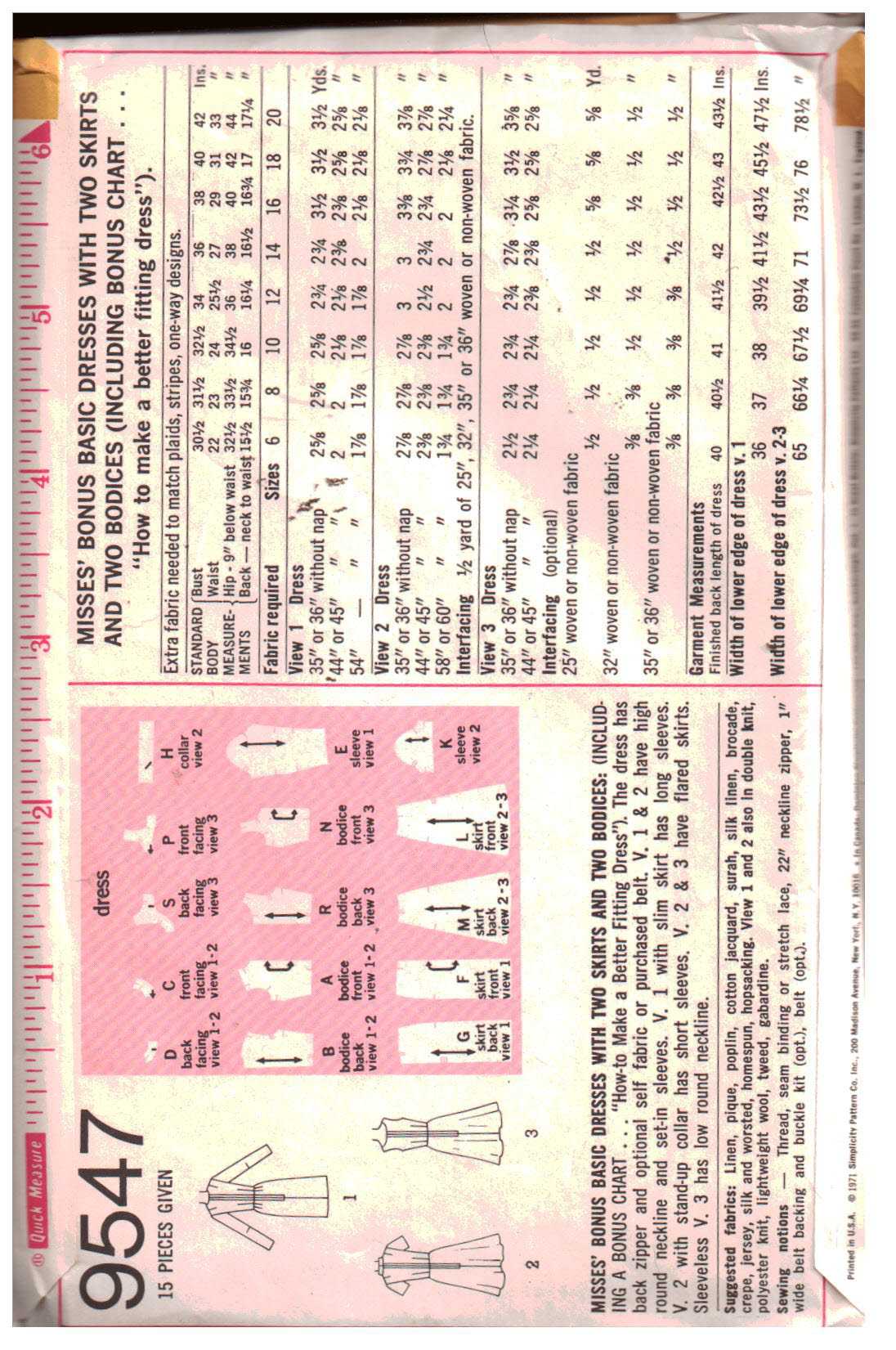 Simplicity 9547 Dress Size: 14 Bust 36 Uncut Sewing Pattern