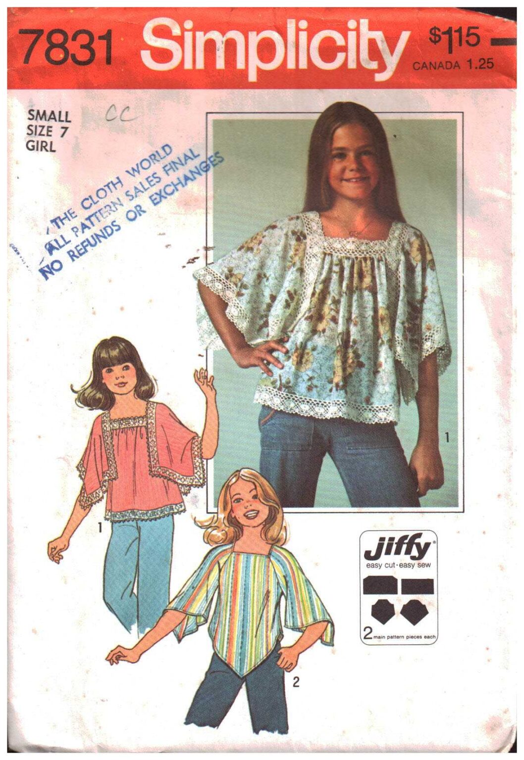 Simplicity 7831 Girl's Tops Size: 7 Used Sewing Pattern