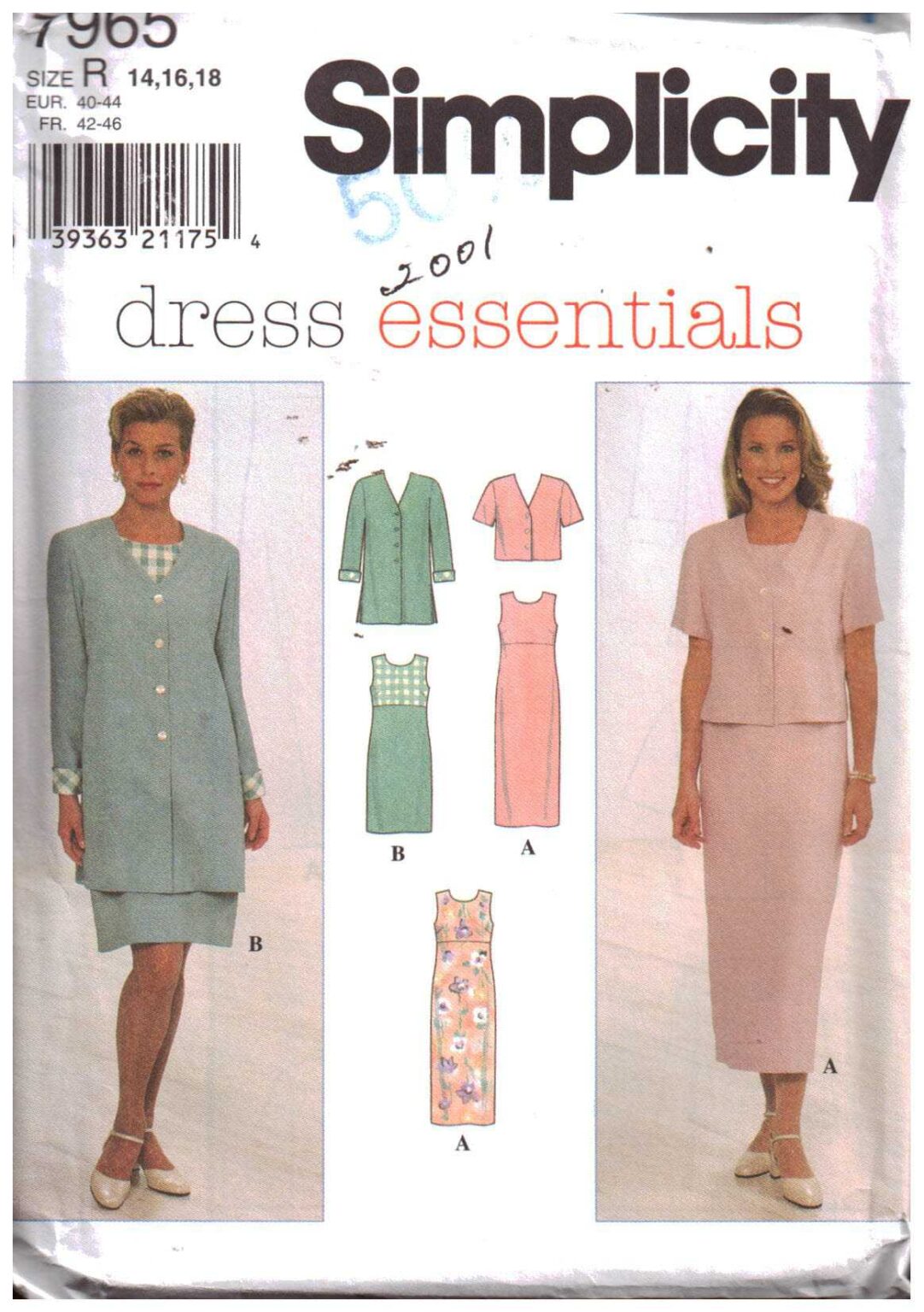 Simplicity 7965 Dress, Jacket Size: R 14-16-18 Used Sewing Pattern